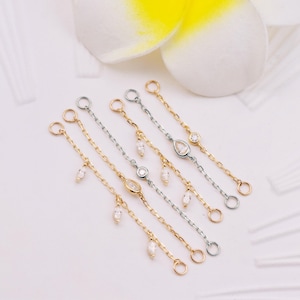 14K Solid Gold Chain Earring Jacket Fringe Dangle Chain Charm Accessory ...