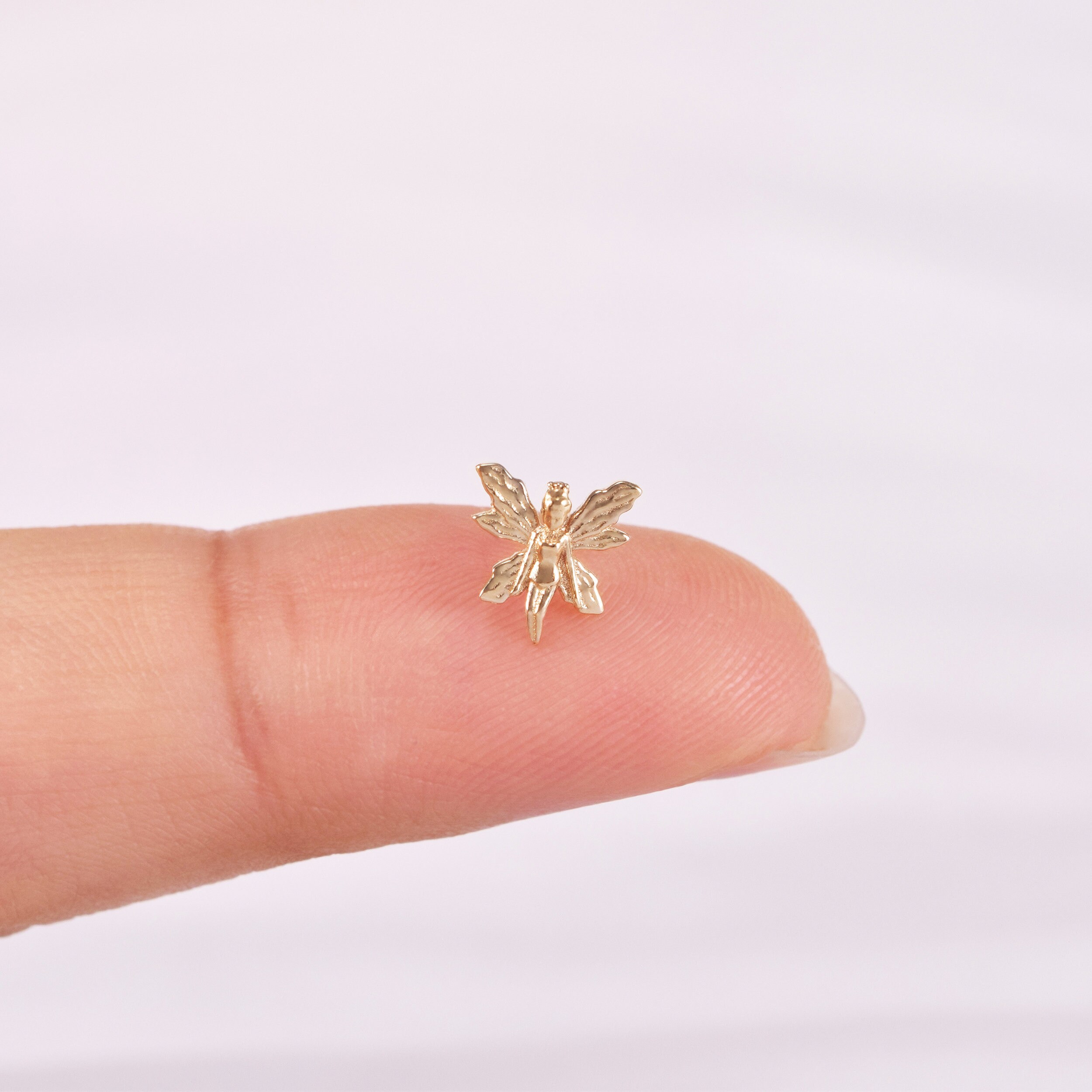 14k Solid Gold Elf Fairy Stud Earring Tiny Fairy Cartilage Earring ...