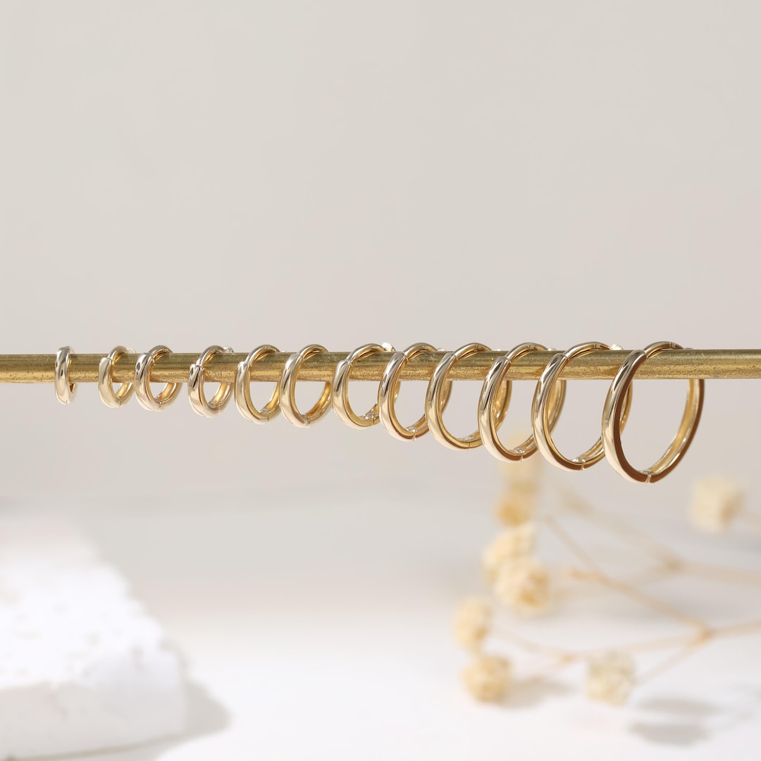14K Solid Gold Simple Huggie Hoop, Multi-size Helix Cartilage Rook ...