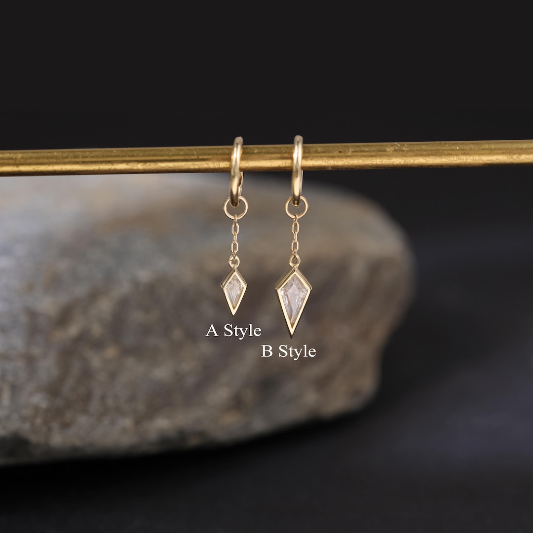 14K Solid Gold Kite Spike Cartilage Hoop Charm Dangle Chain Helix Rook ...