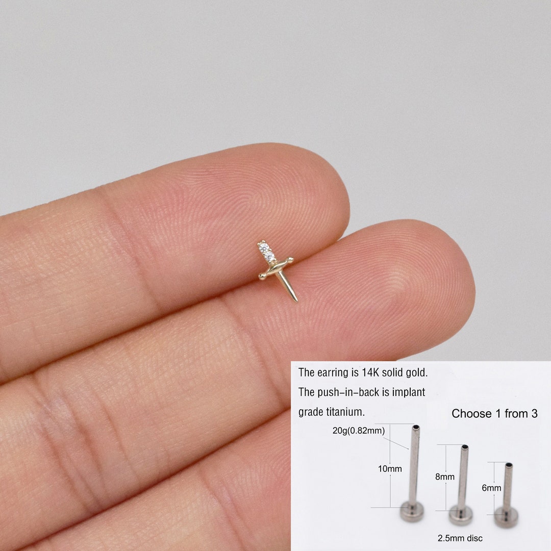14k Solid Yellow Gold Sword Stud Earring Dagger Helix Stud Tiny Conch ...