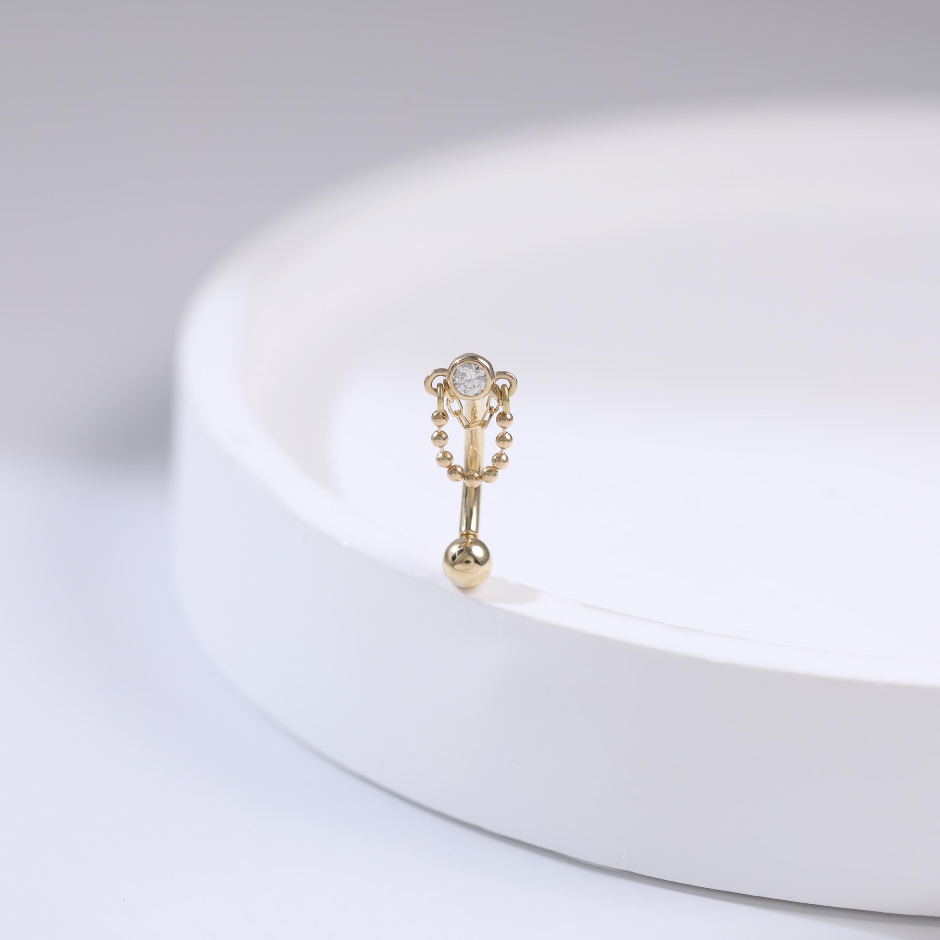 14K Solid Gold Dangle Double Chain Rook Piercing: Internally Threaded ...