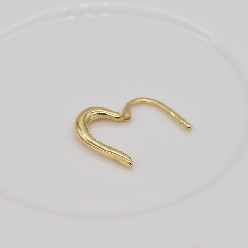 14K Solid Gold Heart Shape Hinged Clicker Hoop Huggie Hoop, Cartilage ...