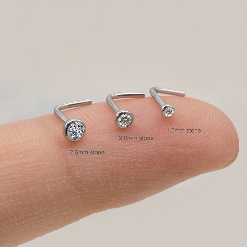 14k Solid White Gold Diamond Nose Stud Nose Ring Various Diamond Size ...