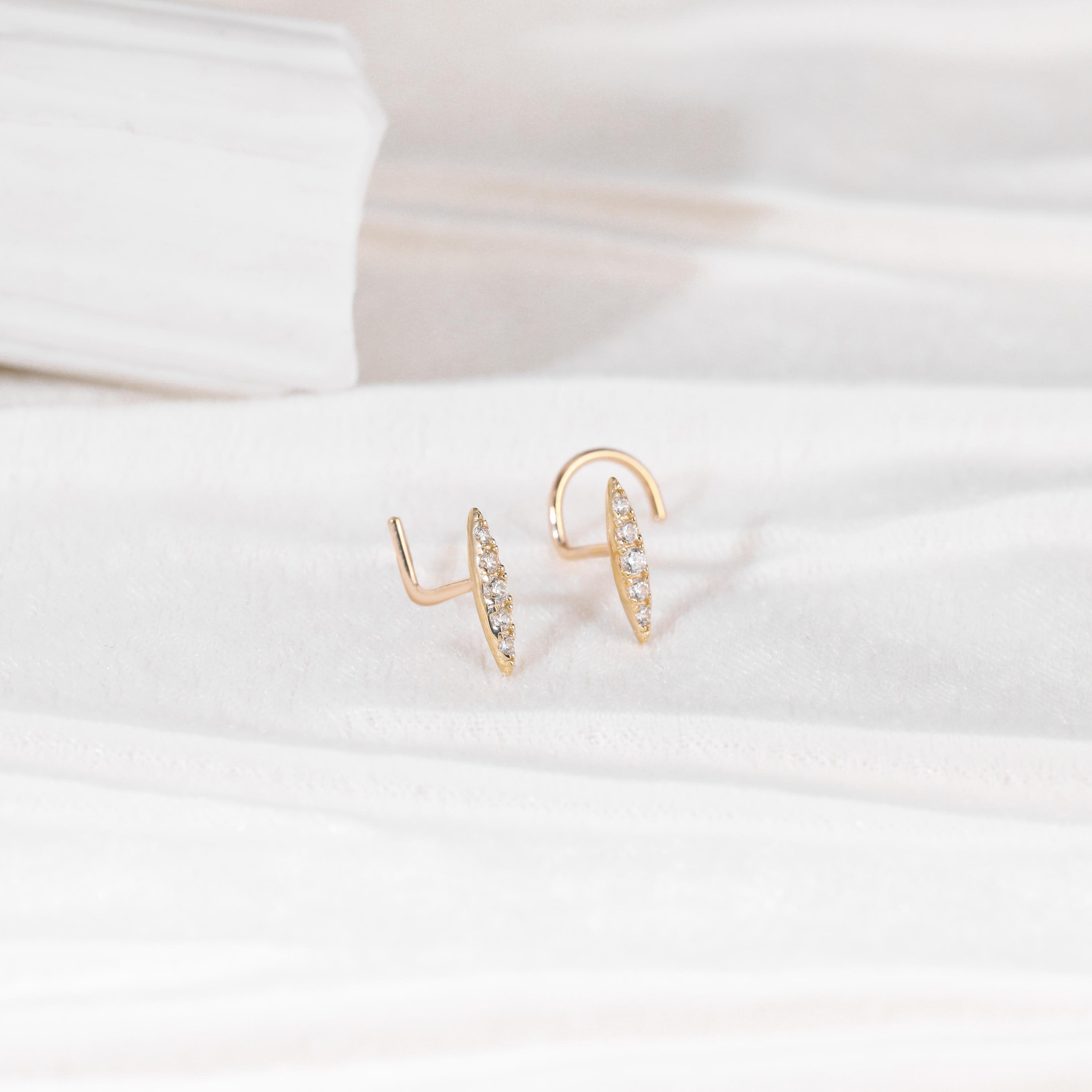 14k Solid Gold Bar Nose Stud, L Shaped Nose Ring, S Shaped Gold Nose ...