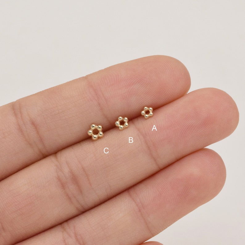 14k Solid Gold Tiny Five Dot Cartilage Stud Five Beads Conch - Etsy
