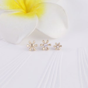 14K Solid Gold Tiny Flower Cartilage Earring, Gold Helix Stud, Tragus Earring, Conch Piercing ...