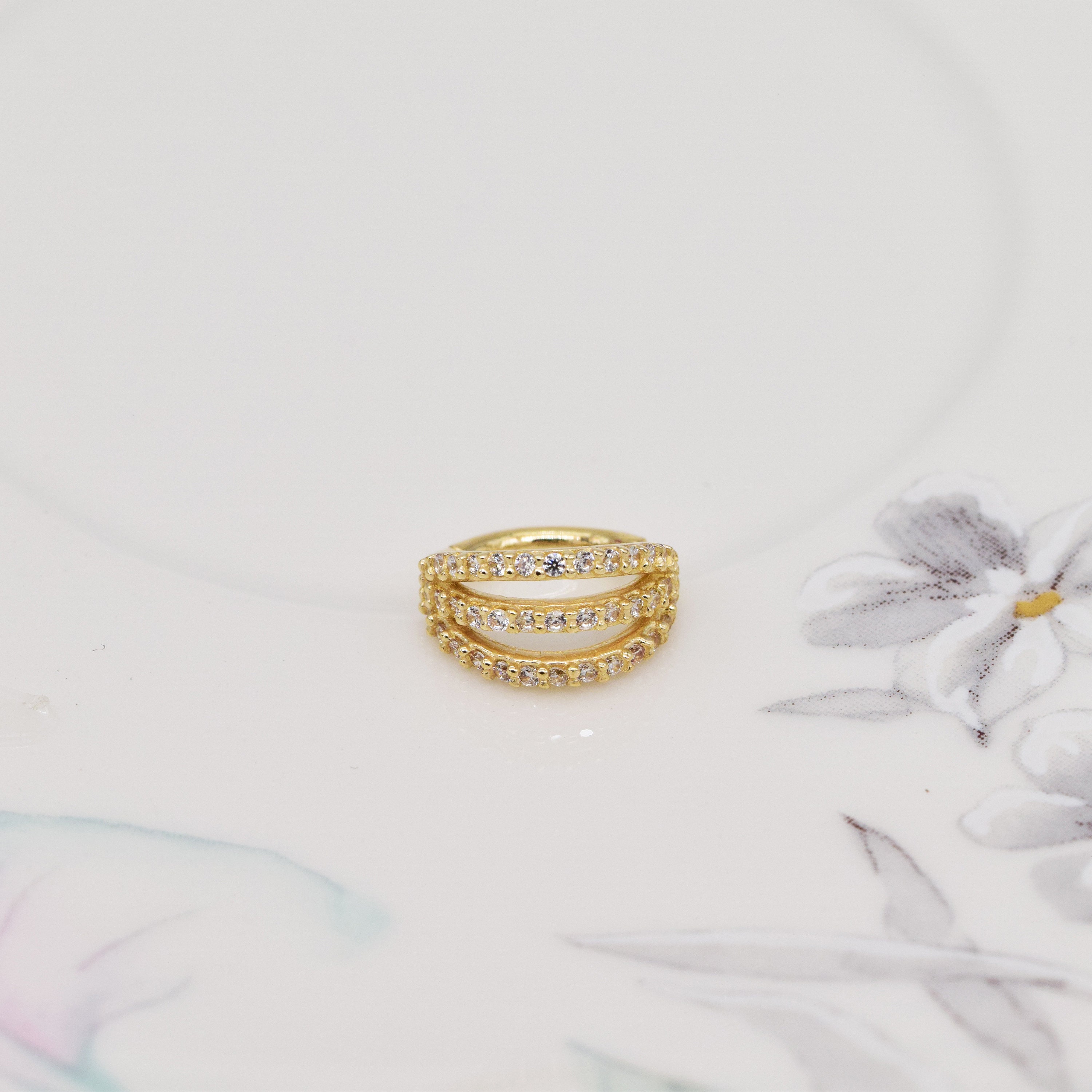 14k Solid Gold Triple Row Stones Nose Septum Ring Tragus Helix - Etsy