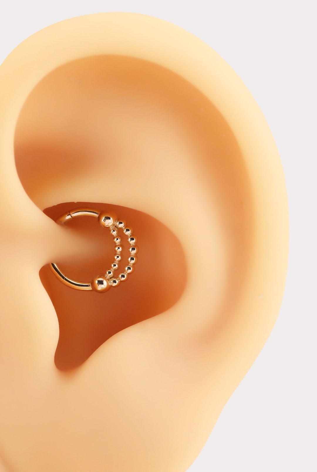 14k Solid Gold Beaded Shape Septum Ring Dot Chain Daith Earring Double ...