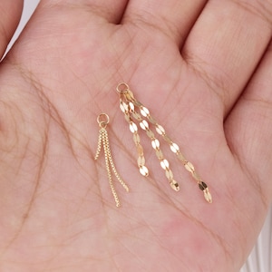 14K Solid Gold Dangle Sequin Chain Charm Box Chain Rook Hoop Charm ...