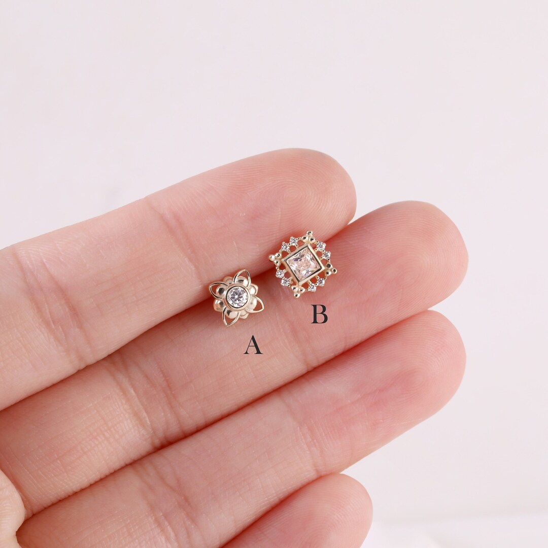14k Solid Gold Vintage Flower Stud Earring Lotus Ear Push Back Stud ...