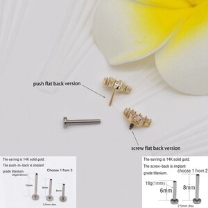 14k Solid Gold Geometric Stud Earring Tiny Clear Stone Stud Cartilage ...