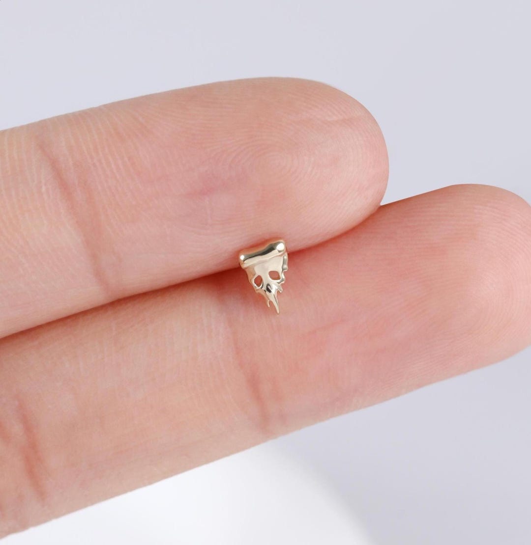 14k Solid Gold Ghost Face Stud Earring Melting Skull Helix Stud Conch ...