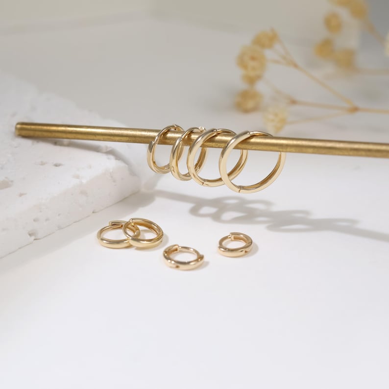 14K Solid Gold Simple Huggie Hoop, Multi-size Helix Cartilage Rook ...