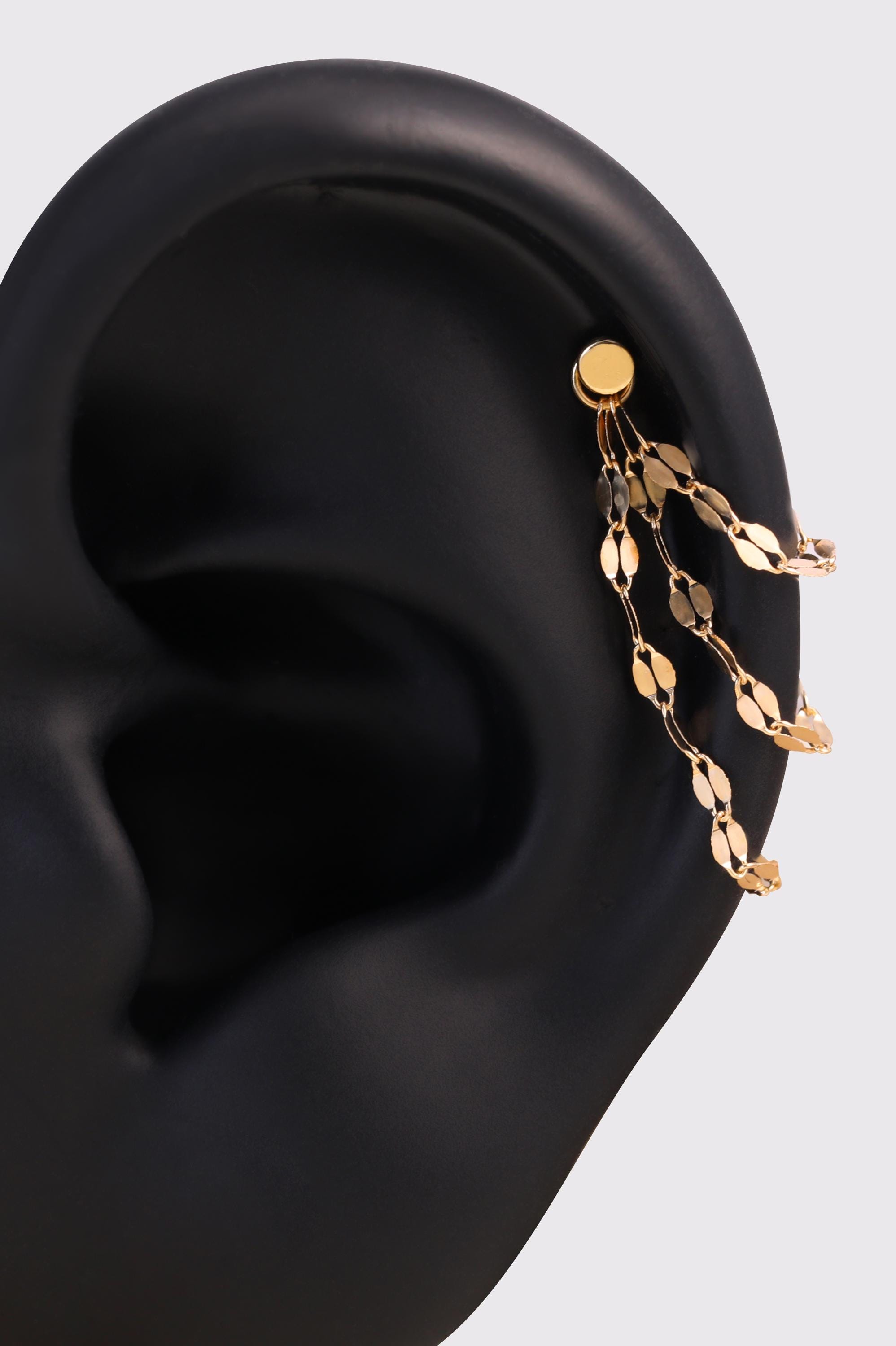 14K Solid Gold Dangle Helix Lip Chain Attachment, Gold Layer Cartilage ...
