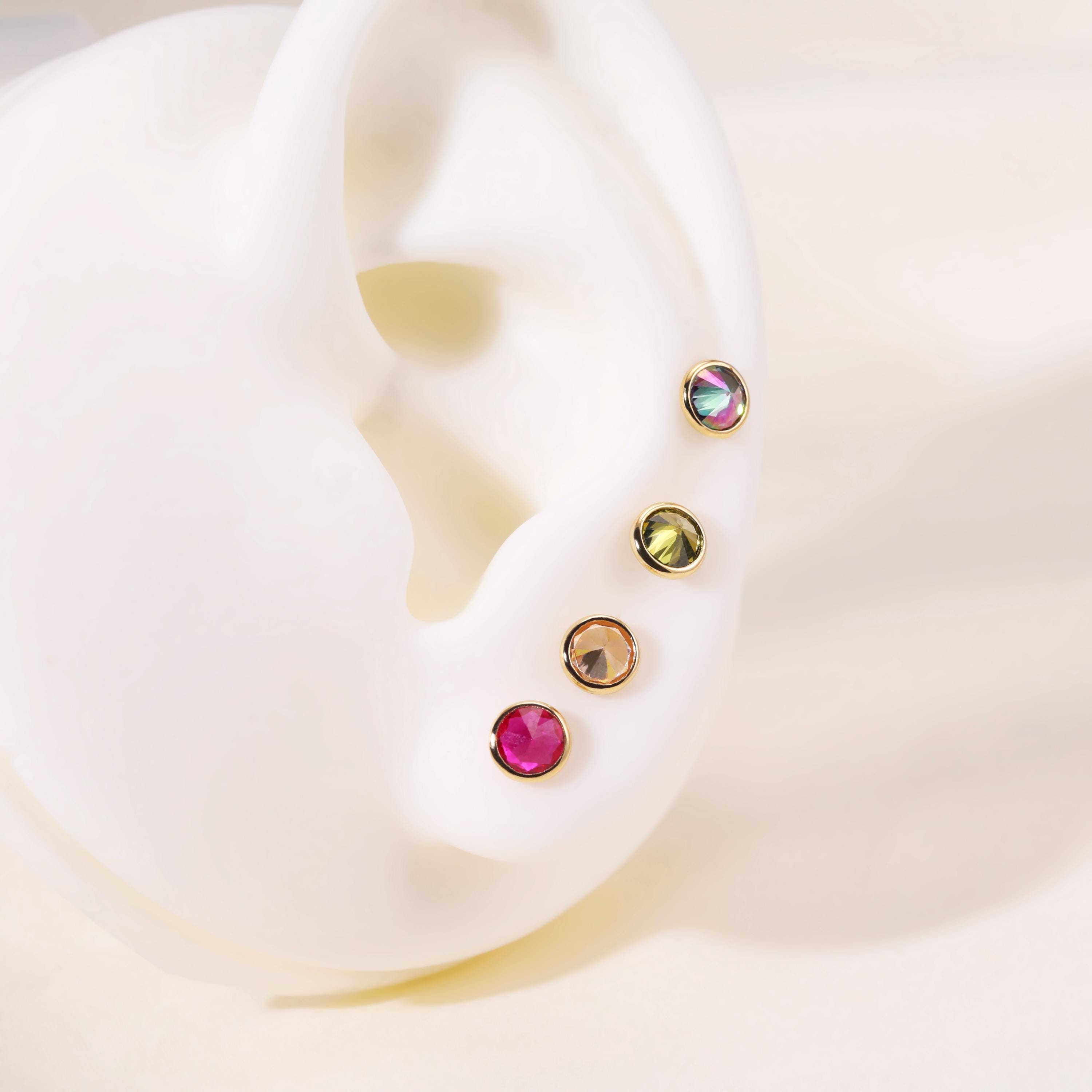 14k Solid Gold Multiple Size Champagne CZ Stud, Helix Ruby Color ...