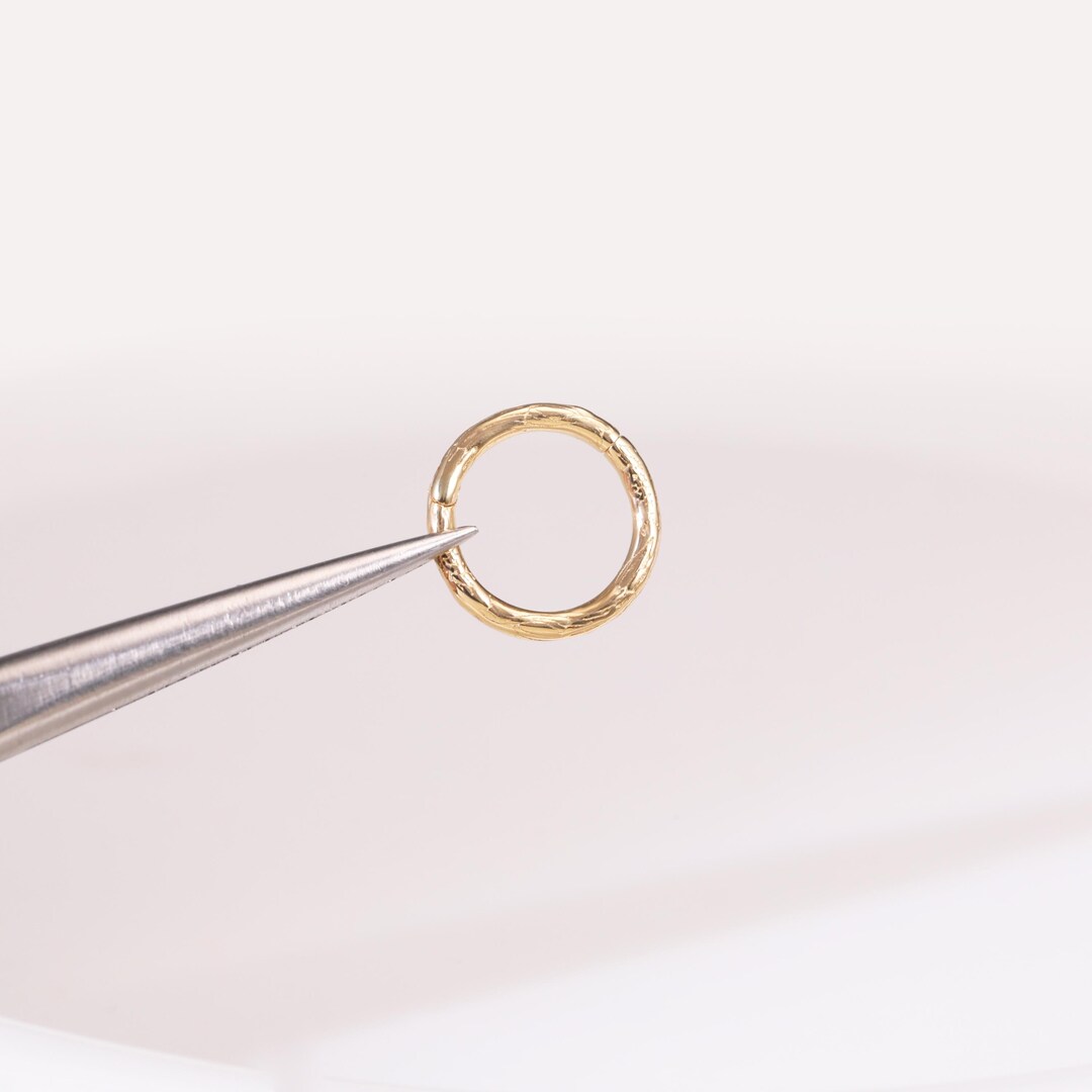 14K Solid Gold Septum Ring With Delicate Fish Pattern Daith Hoop ...