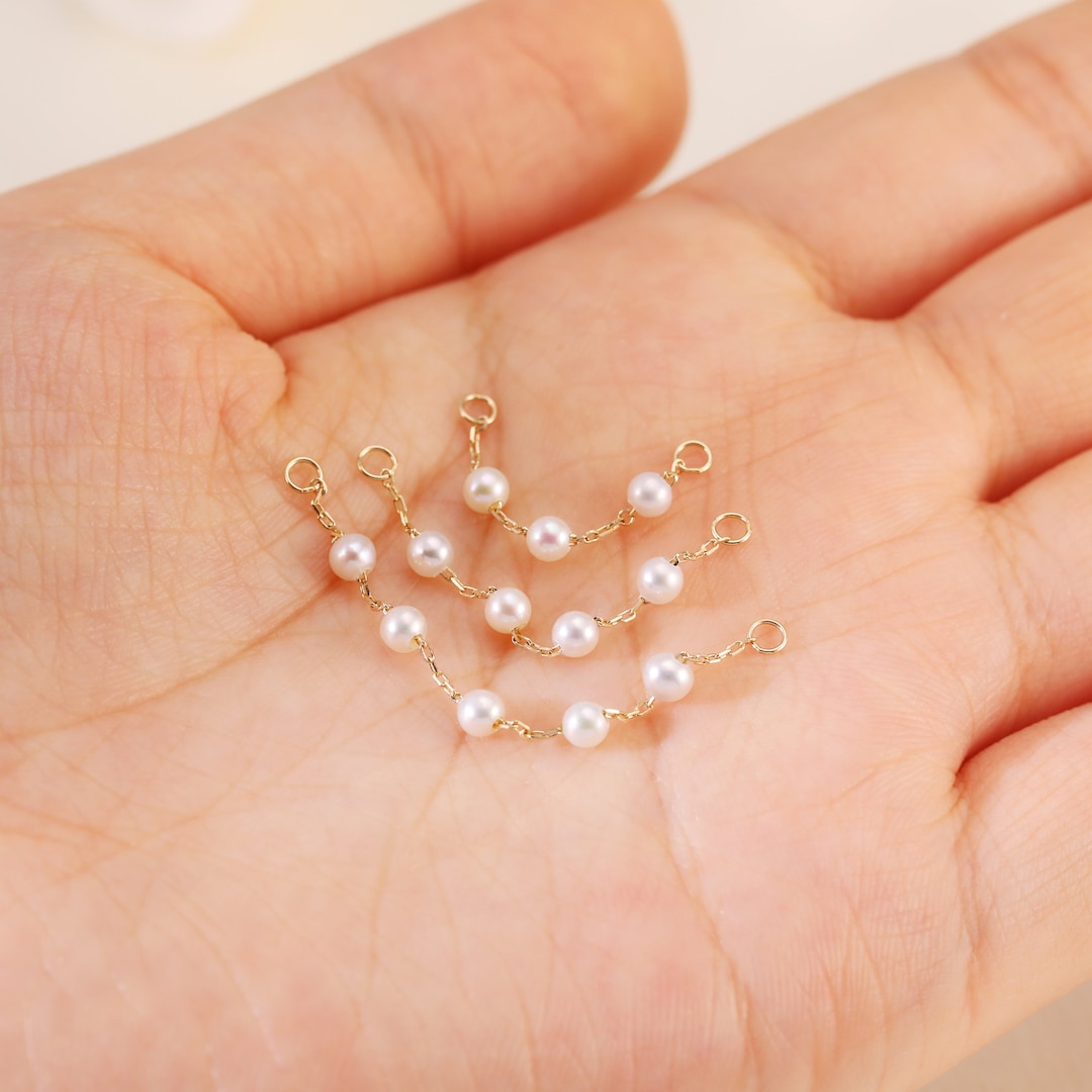 14K Solid Gold Freshwater Pearls Dangle Chain Earring Jacket Charm ...