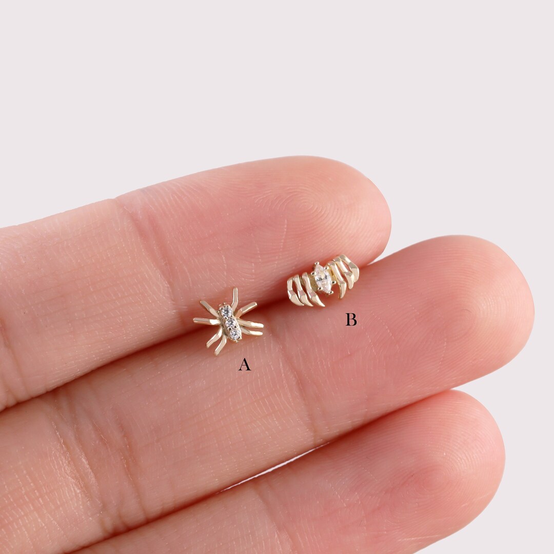 14K Solid Gold Spider Threadless Ends, Bat Conch Piercing, Cartilage ...