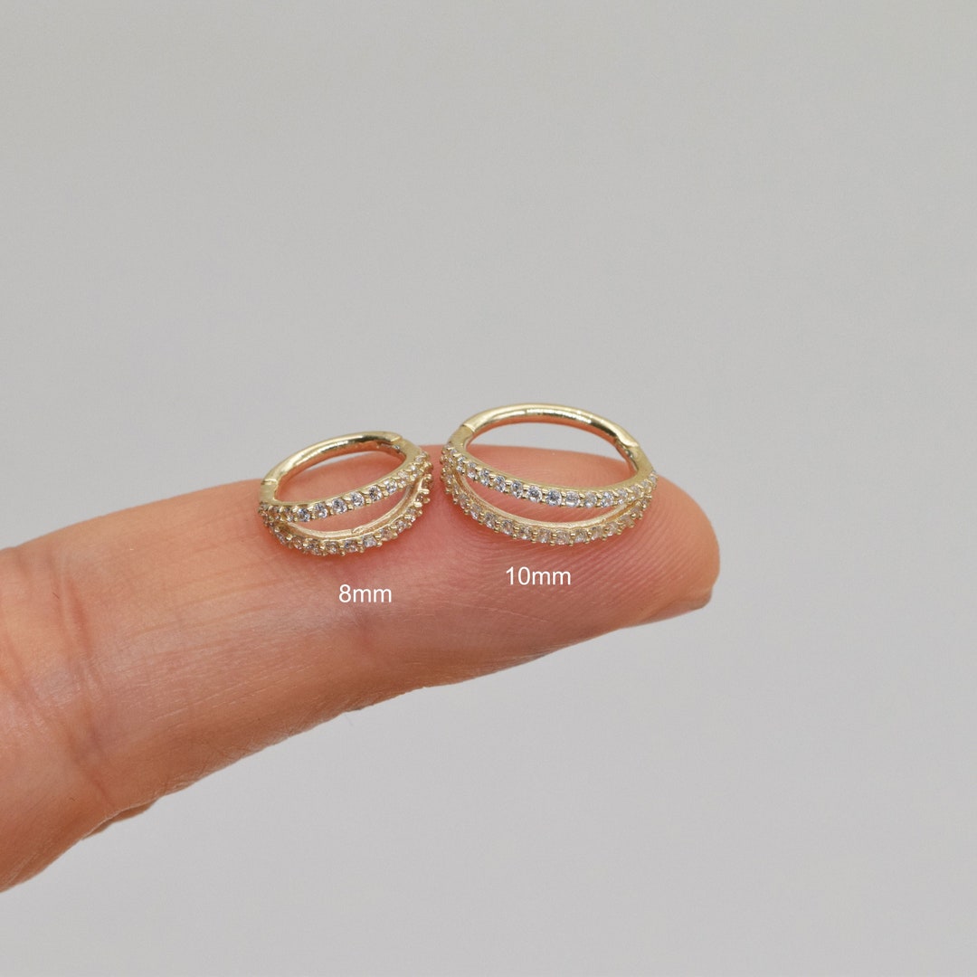 14k Solid Gold Double Row Stones Nose Septum Ring Tragus Helix ...