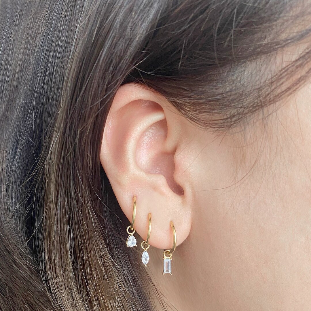 14K Solid Gold Charm Earring Cartilage Hoop Charm Huggie Charm Daith ...