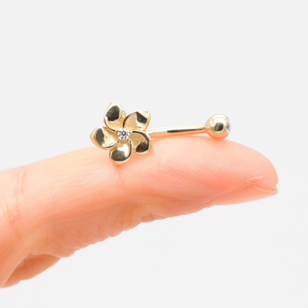 14k Solid Gold Flower Belly Button Ring Flower Navel Piercing - Etsy