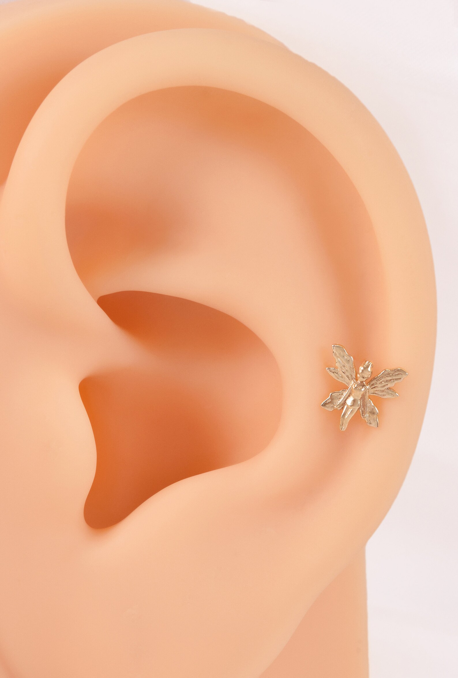 14k Solid Gold Elf Fairy Stud Earring Tiny Fairy Cartilage Earring ...