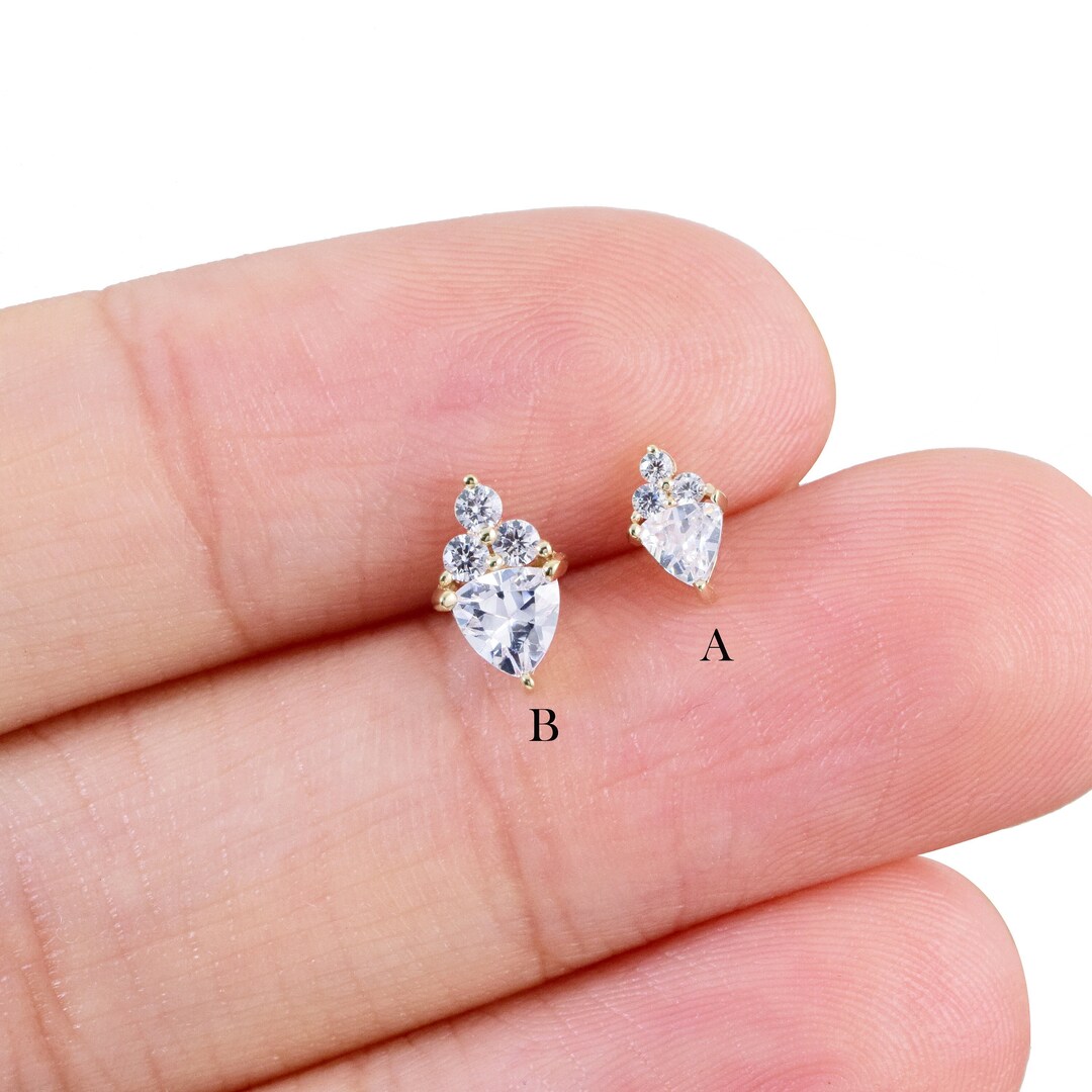 14K Solid Gold Diamond Cluster Helix Push Back, Gold Clear CZ Sparkling ...