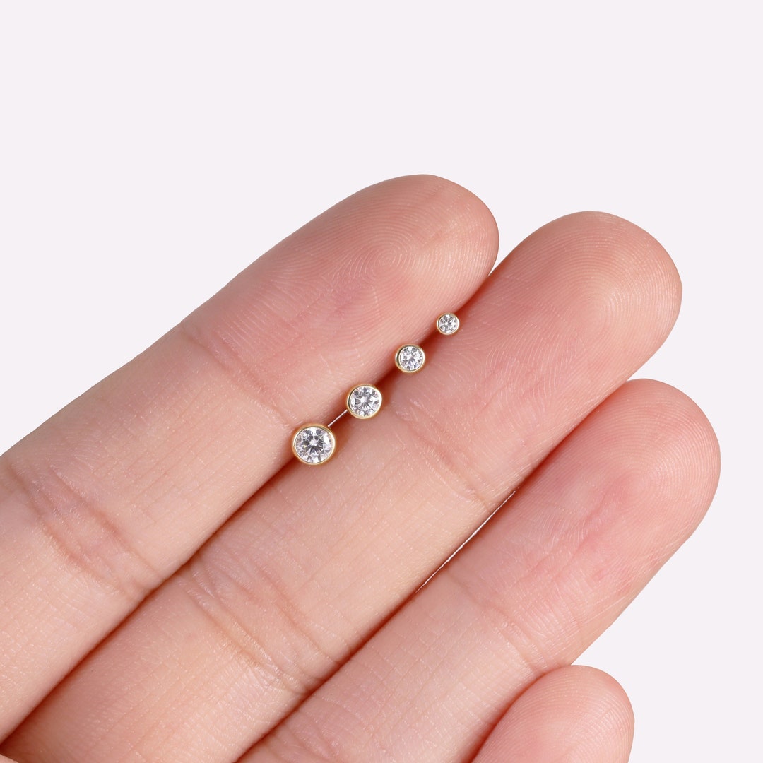 14K Solid Gold Solitaire Diamond Internally Threaded Earring Moissanite ...