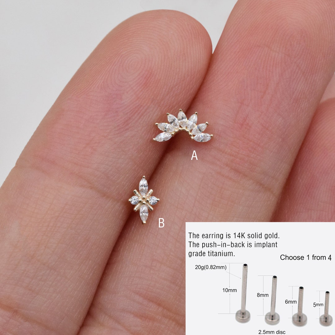 14k Solid Gold Marquise Wing Climber Stud Earring Marquise Flower Ear ...