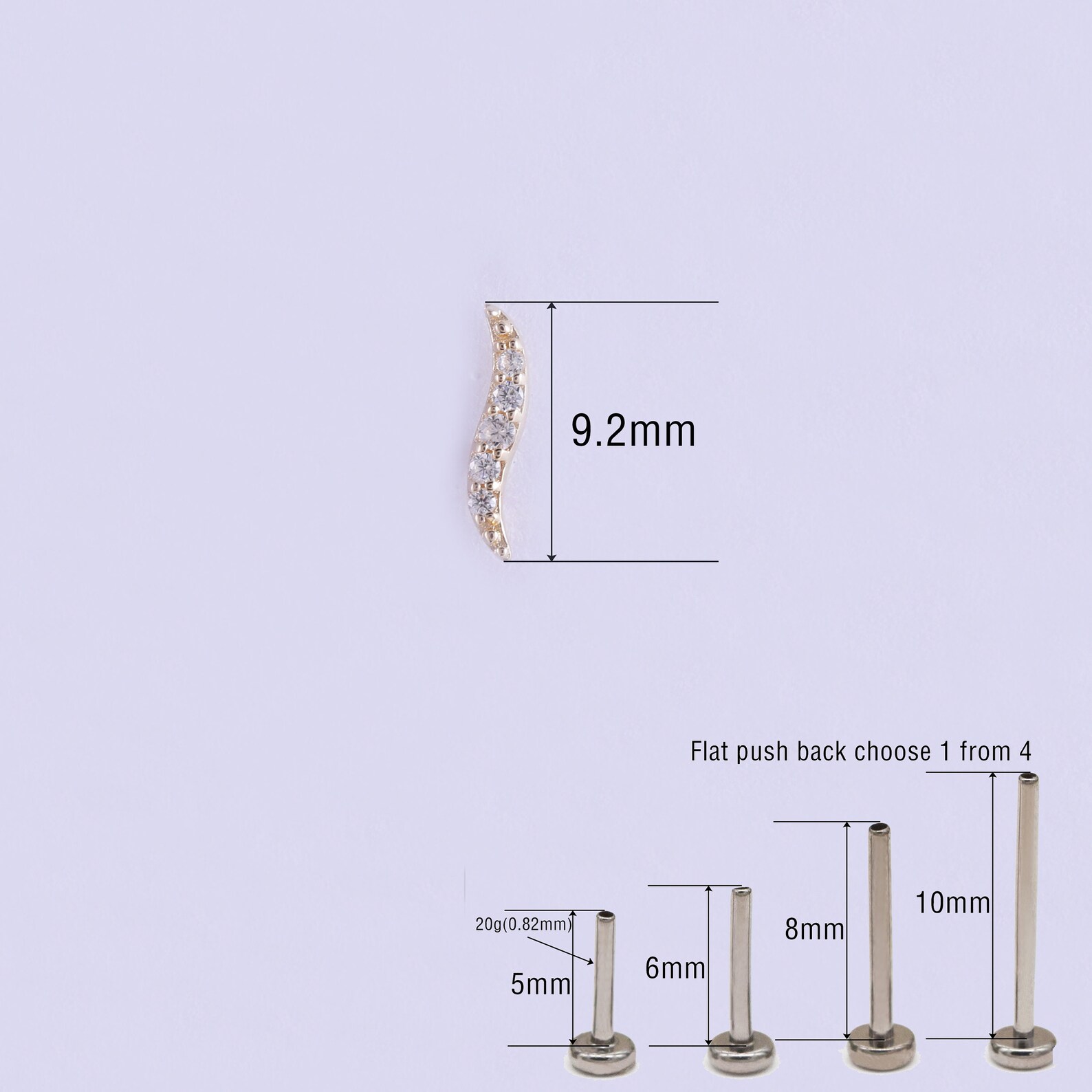 14k Solid Gold Wavy Bar Cartilage Earring Gold Diamond Curved Helix ...
