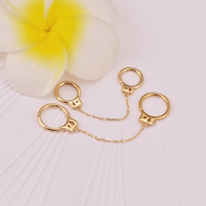 14k Solid Gold Double Handcuffed Chain Huggie Hoop Earring Handcuffed ...