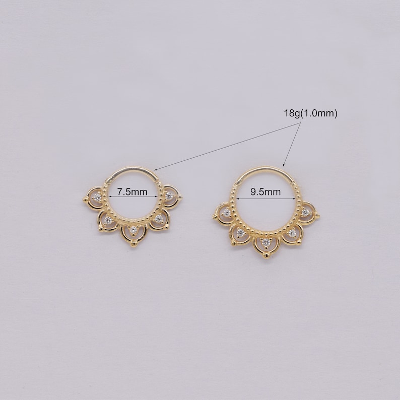 14k Solid Gold Flower Petal Beaded Effect Hinged Septum - Etsy