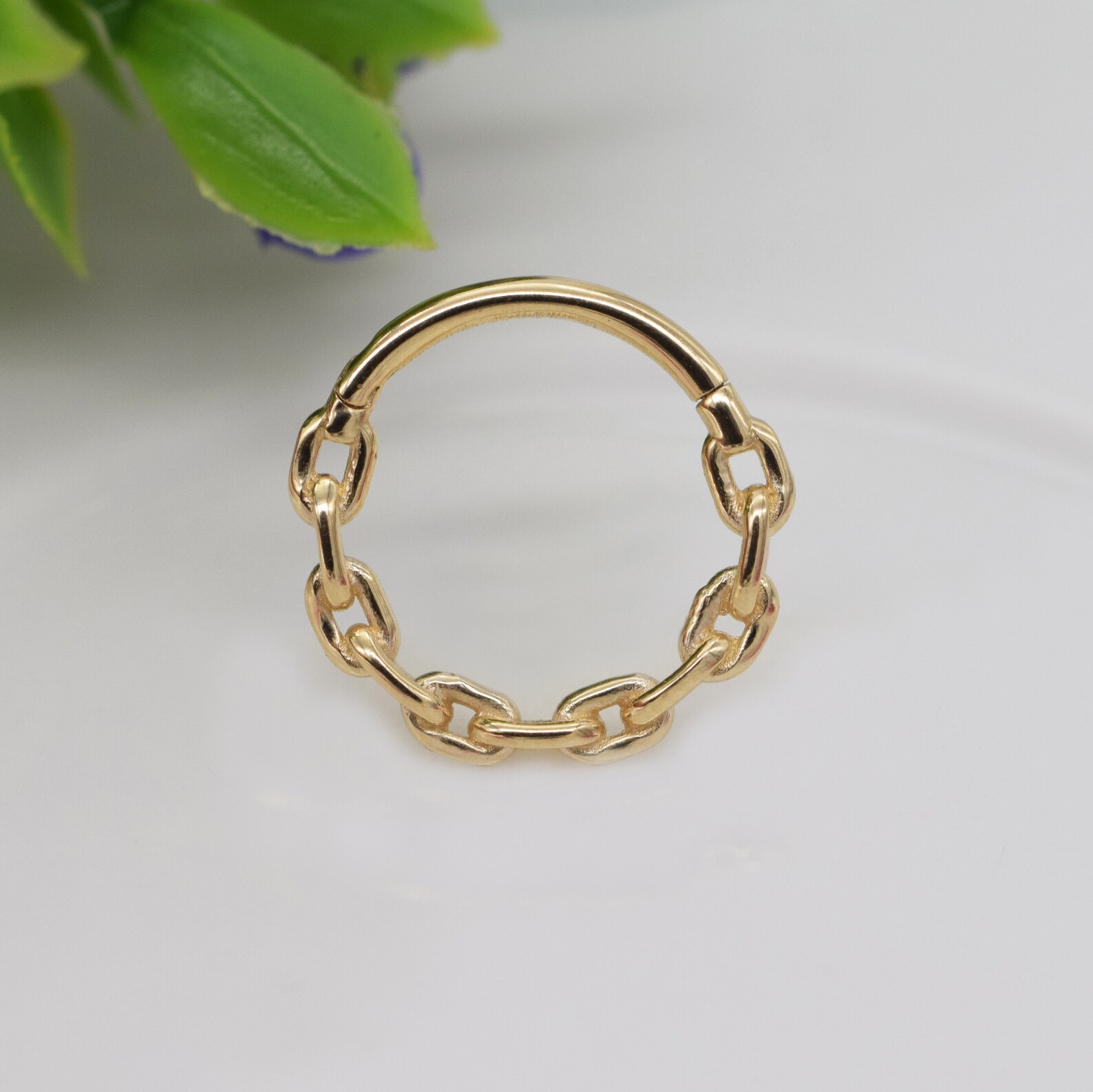 14k Solid Gold Link Shape Septum Ring Daith Earring Tragus Helix Cartilage Daith Conch Piercing ...