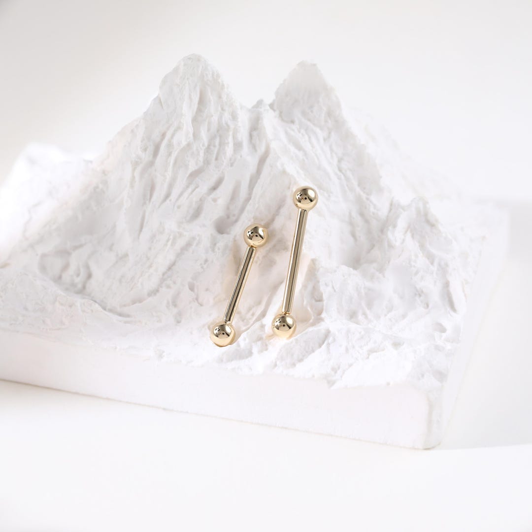 14k Solid Gold Internally Threaded Tongue Stud Tongue Ring Straight ...