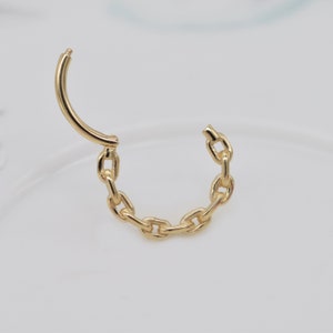 14k Solid Gold Link Shape Septum Ring Daith Earring Tragus Helix Cartilage Daith Conch Piercing ...