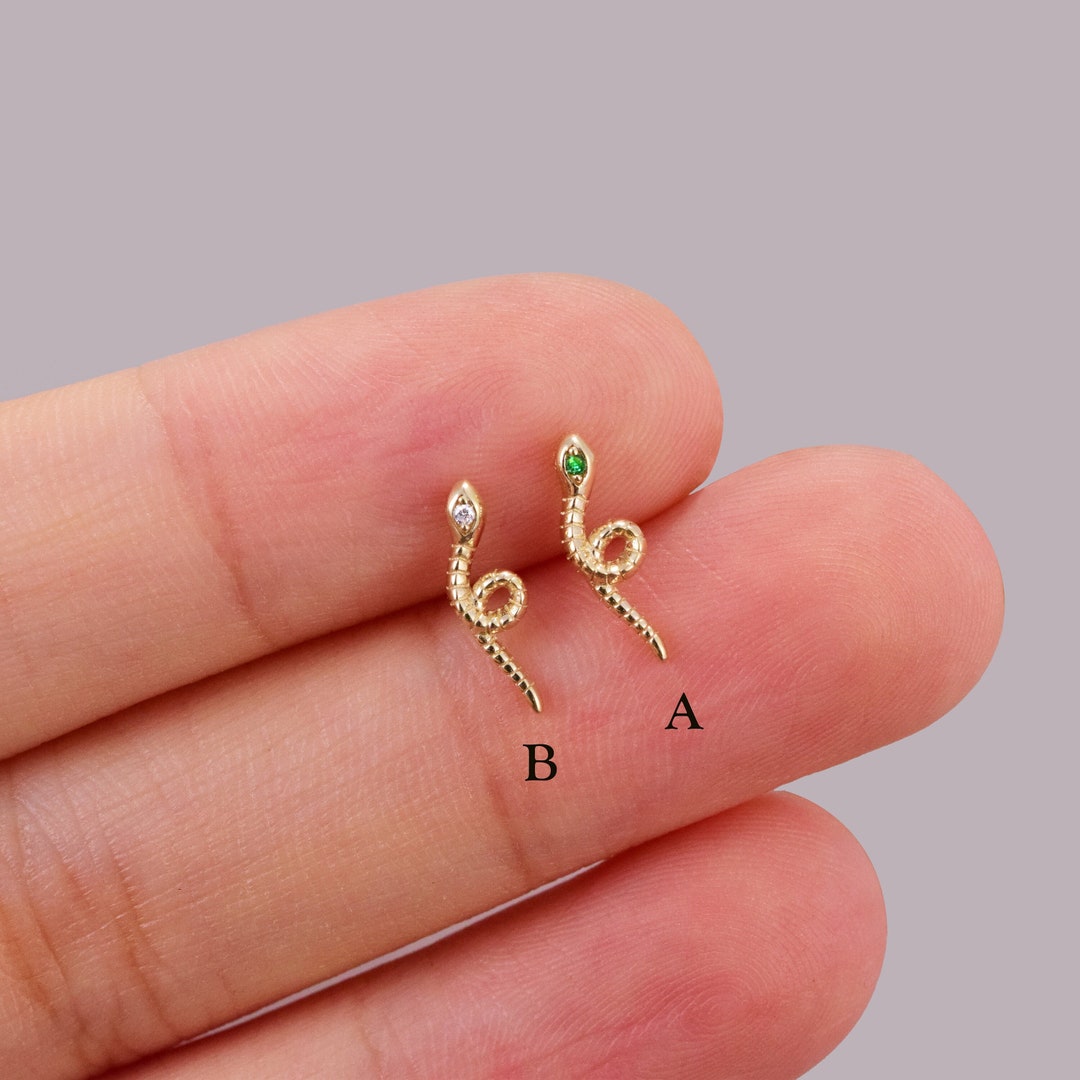 14K Solid Gold Tiny Snake Cartilage Earring Snake Helix Stud Tragus ...