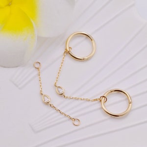 14K Solid Gold Chain Earring Jacket Fringe Dangle Chain Charm Accessory ...