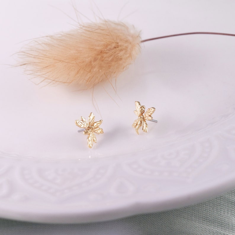 14k Solid Gold Elf Fairy Stud Earring Tiny Fairy Cartilage Earring ...