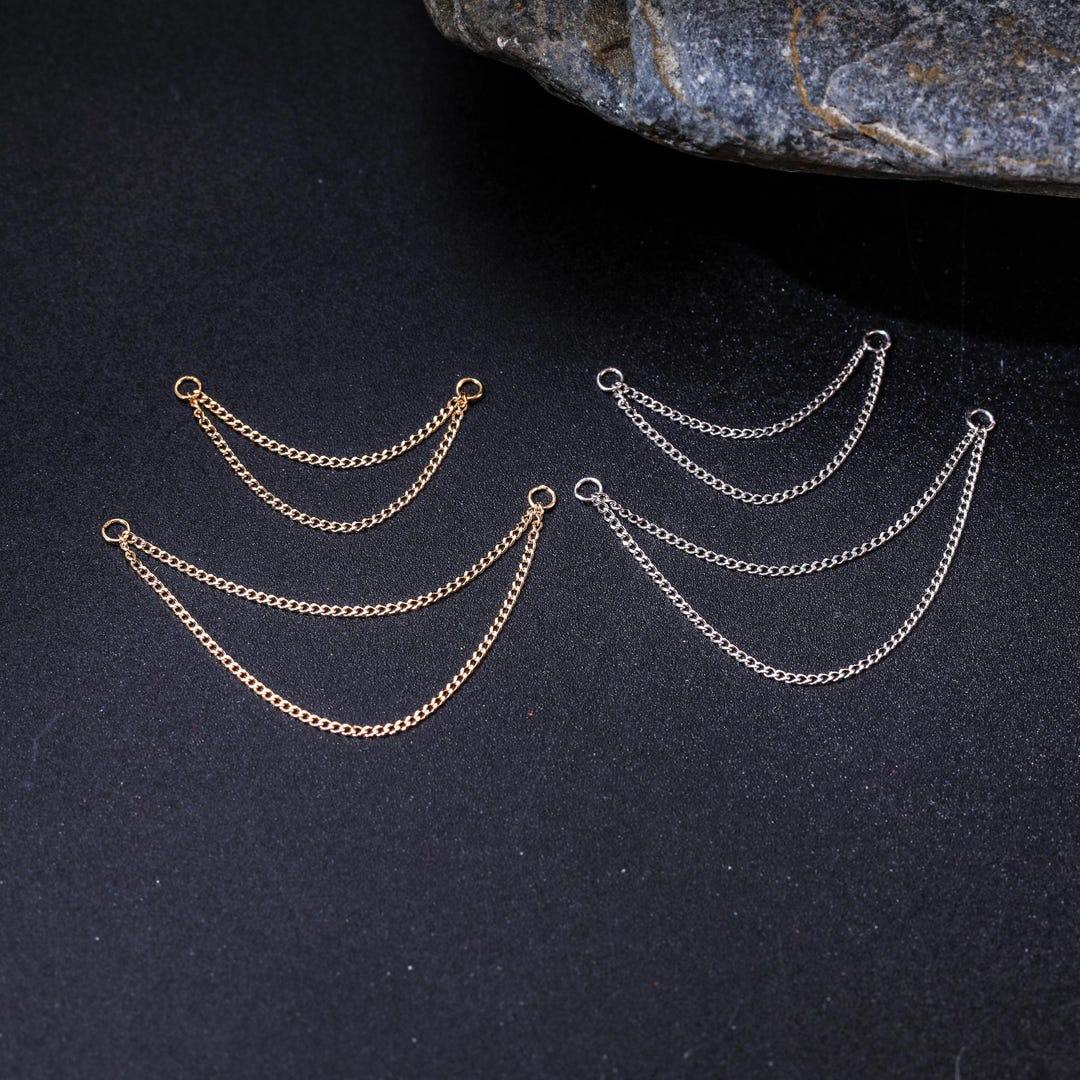 14k Solid Gold Double Dangle Cuban Link Chain Attachment Dangling Chain ...