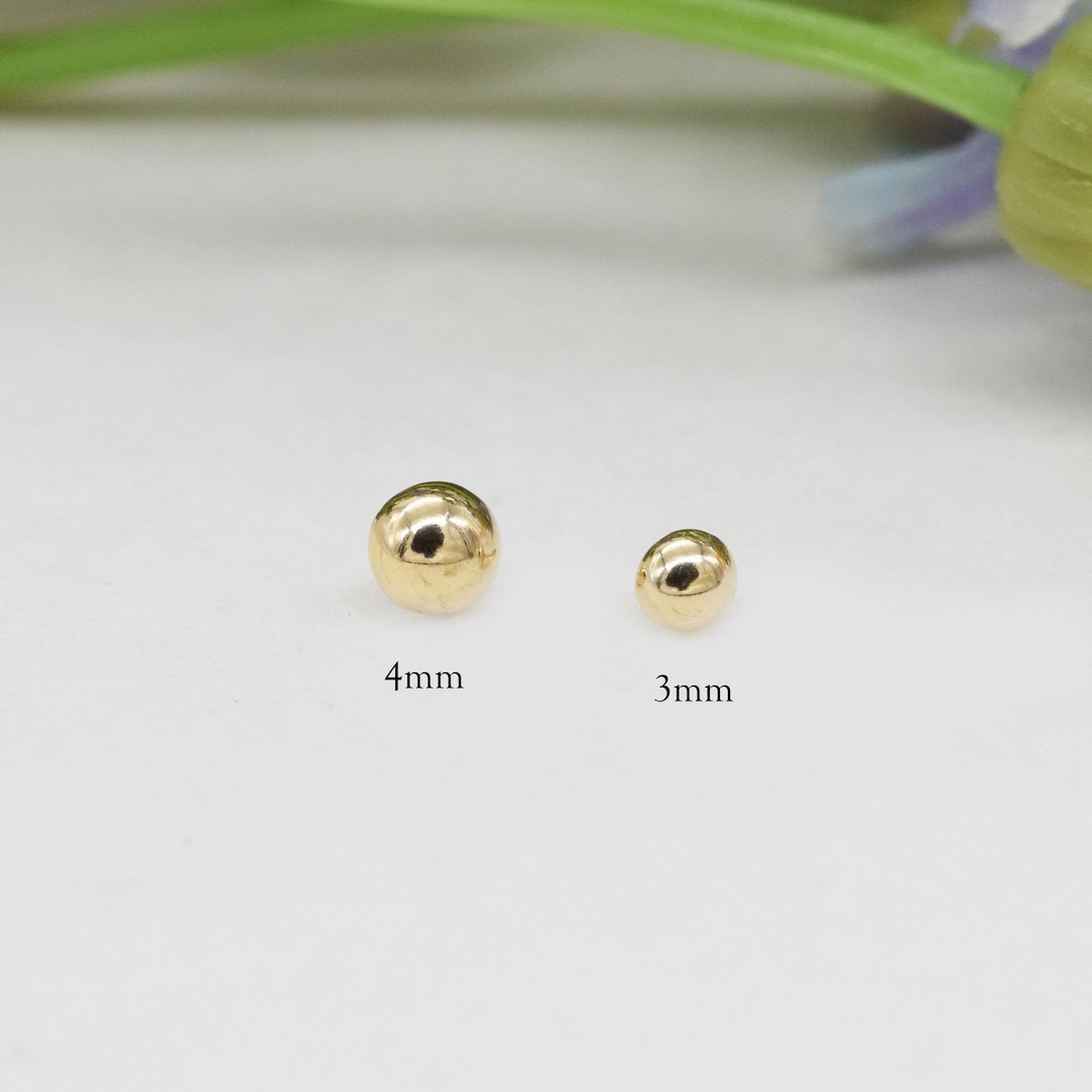 14k Solid Gold Semi Ball Cartilage Stud Earrings Push in Labret Piercing Tiny Half Ball Gold ...