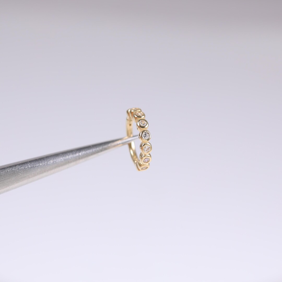 14K Solid Gold Diamond Helix Clicker Hoop Dainty Gemstone Nose Ring ...