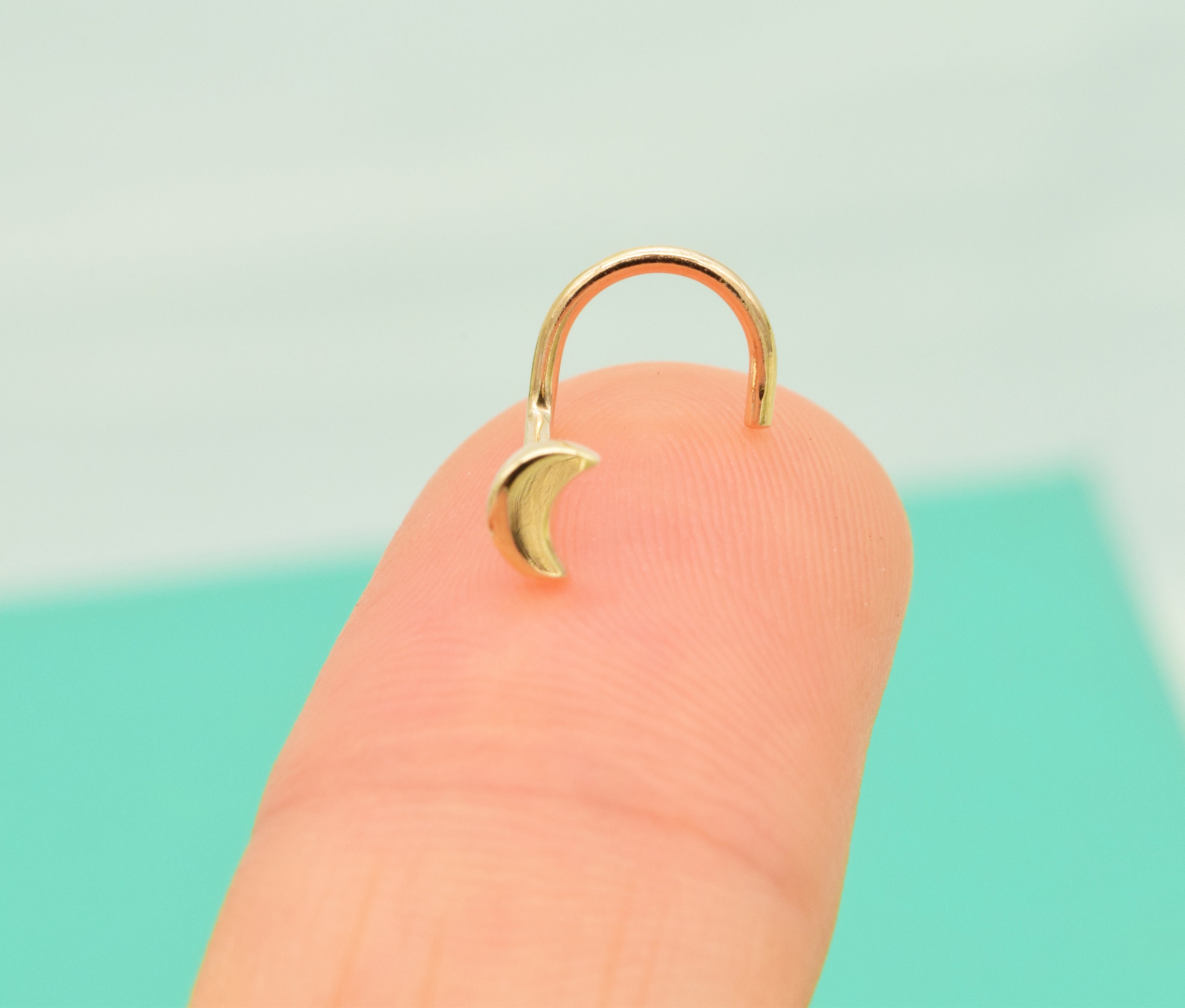 14k Solid Gold Moon Nose Stud Nose Ring Tiny Half-moon Nose - Etsy