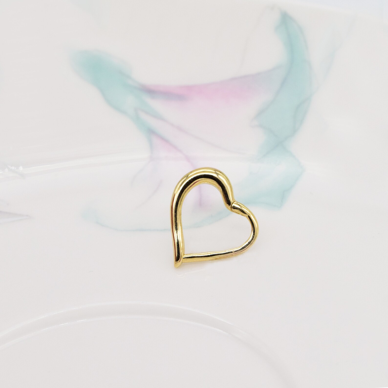 14K Solid Gold Heart Shape Hinged Clicker Hoop Huggie Hoop, Cartilage ...