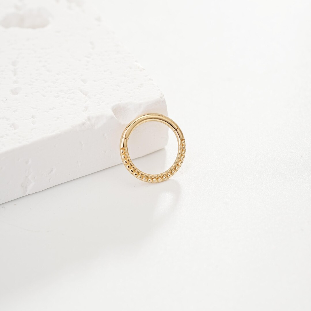 14k Solid Gold Beaded Cluster Septum Ring Nose Ring Gold Seamless Daith ...