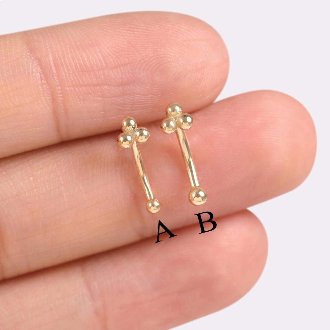 14K Solid Gold Triple Beads Internally Threaded Rook Piercing: Three ...