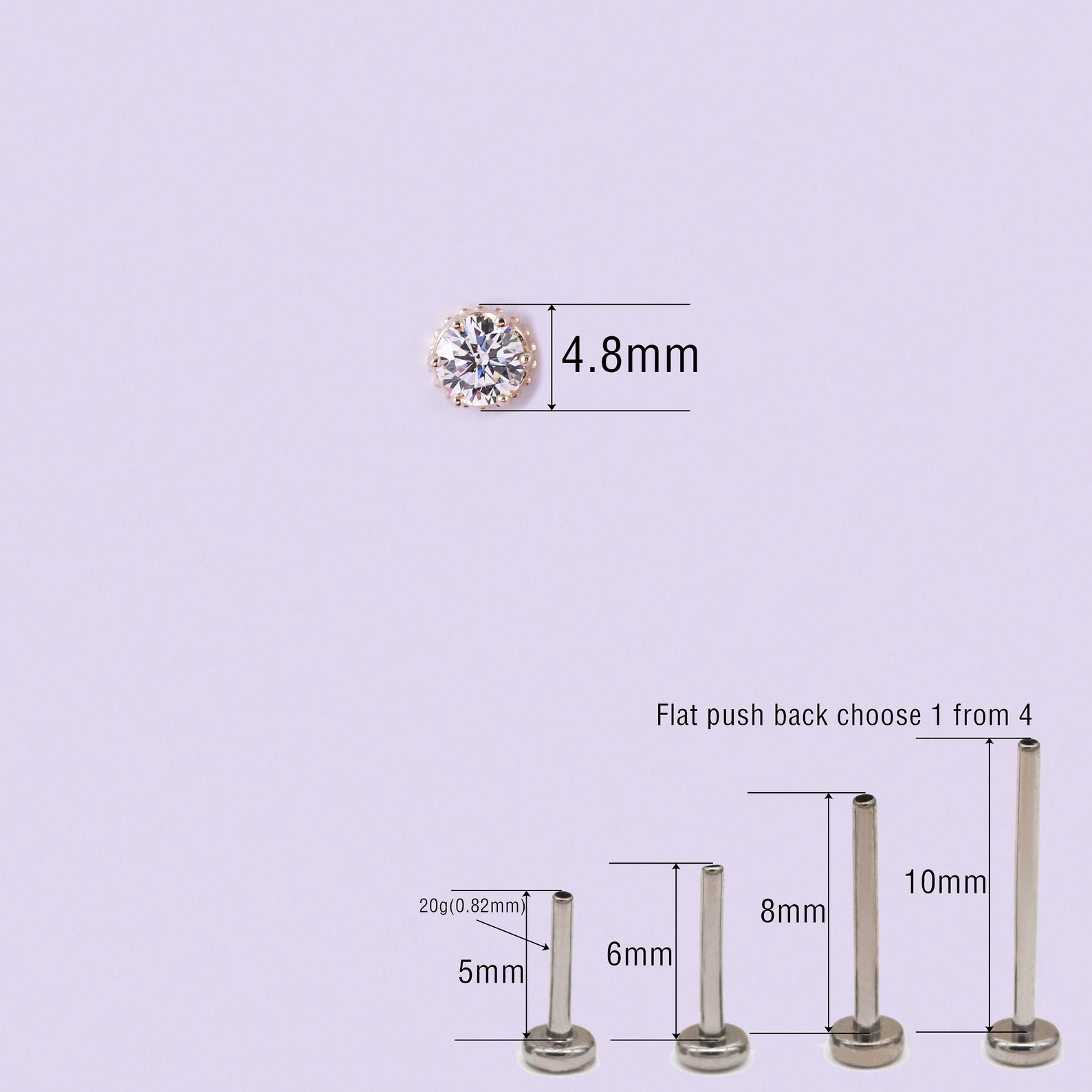 14K Solid Gold Crown Threadless Ends, Solitaire Conch Piercing ...