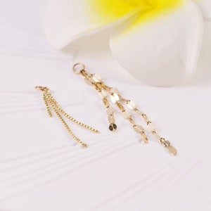 14K Solid Gold Dangle Sequin Chain Charm Box Chain Rook Hoop Charm ...