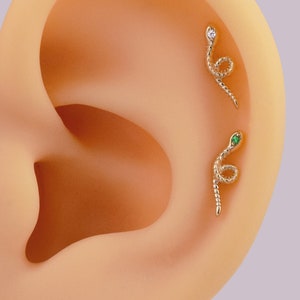 14K Solid Gold Tiny Snake Cartilage Earring Snake Helix Stud Tragus ...