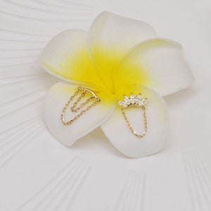 14k Solid Gold Cubic Crown Cartilage Stud Dangle Chain Stud Conch Earring Tiny Stud Helix Stud ...